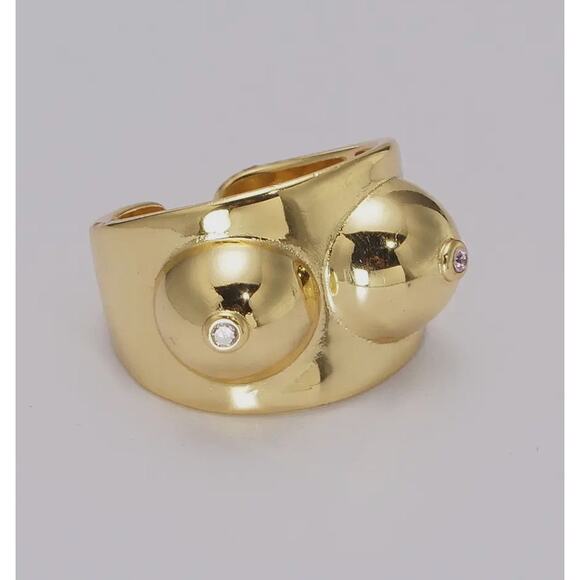 AIM Internal | Jewelry | Gold Boobs Ring Novelty Breast Cancer ...